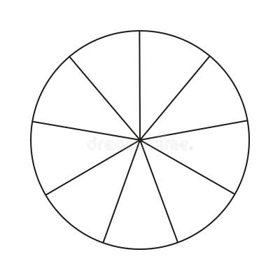 Circle Divided in 9 Segments. Pizza or Pie Round Shape Cut in Equal ...