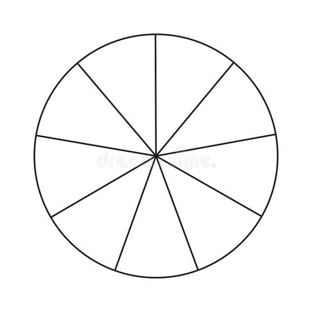 Circle Divided in 9 Segments. Pizza or Pie Round Shape Cut in Equal ...