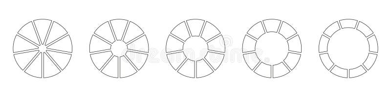 Wheels Round Divided in Nine Sections. Outline Donut Charts or Pies ...