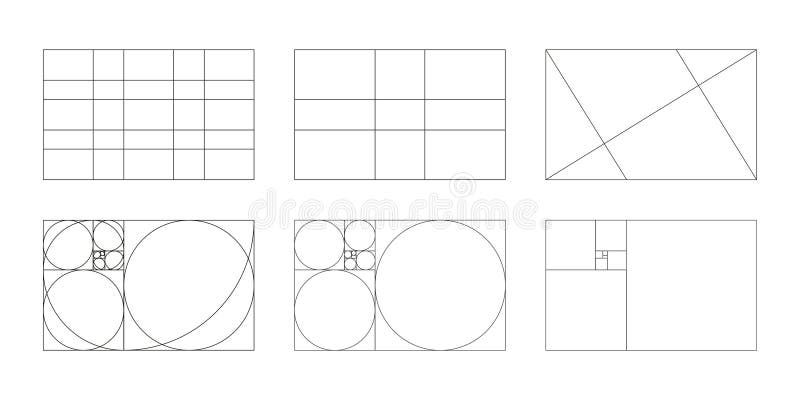 Golden Ratio Template Set. Method Golden Section Grids. Fibonacci Array ...