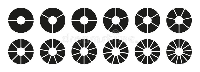 Circle Division on Equal Parts. Wheel Divided Diagrams with Segments ...