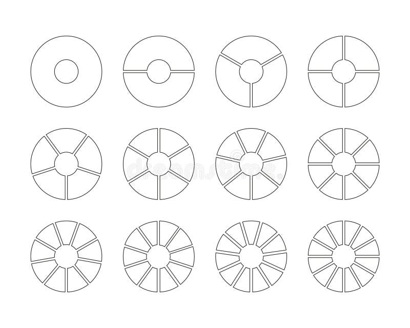 Circle Division on Equal Parts. Wheel Round Divided Diagrams with ...