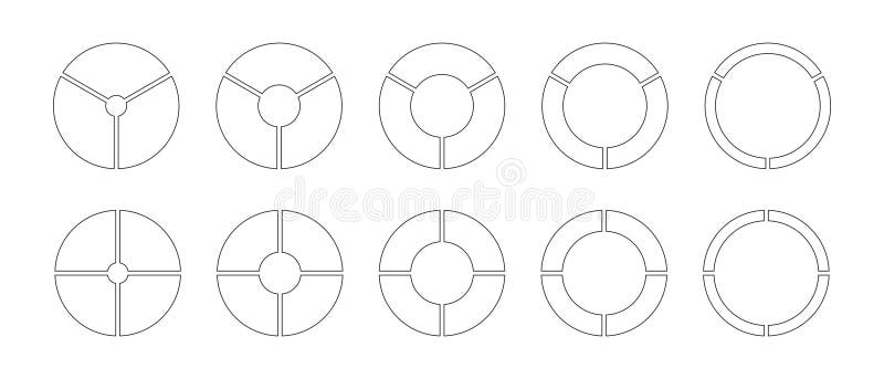 Wheels Round Divided, Three, Four Sections. Outline Donut Charts, Pies ...