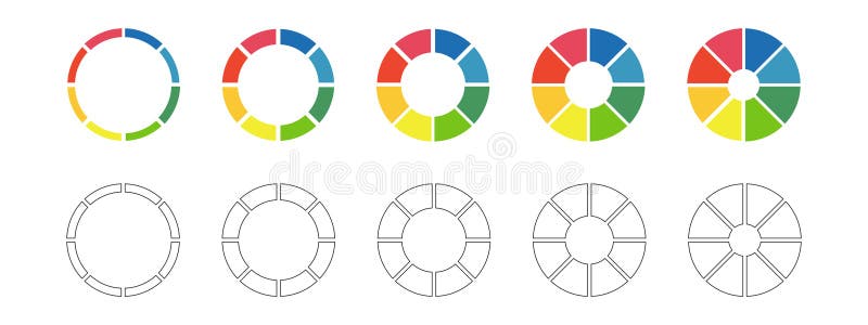 Donut Charts, Pies Segmented on 8 Equal Parts. Wheels Divided in Eight ...
