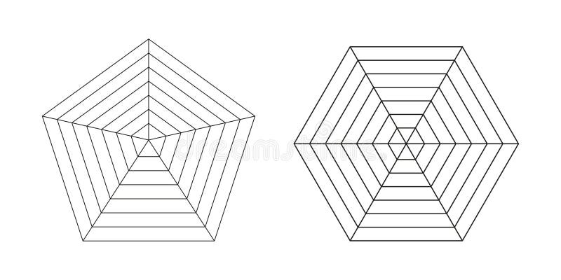 Pentagon and Hexagon Radar, Spider Diagram Template. Spider Mesh ...