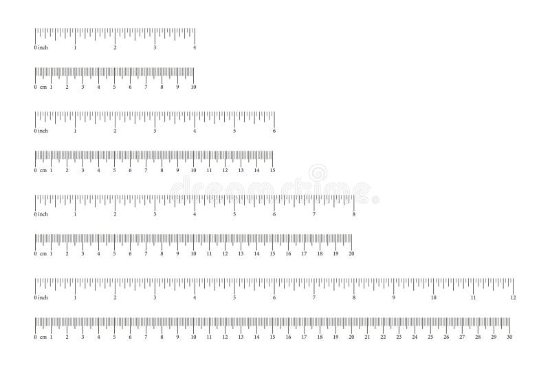 Set of Scale, Ruler with 10, 15, 20, 30 Centimeter, 4, 6, 8, 12 Inches ...