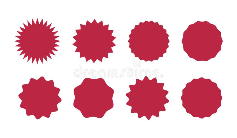 Circle Red Stickers. Wavy Edge Promo Round Badges. Star Burst Shape ...