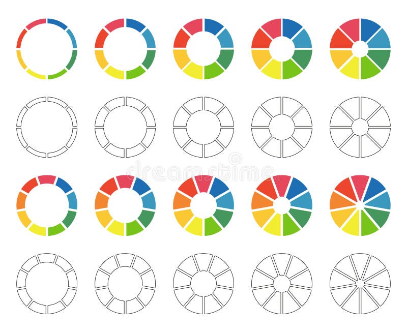 Donut Charts, Pies Segmented on 8, 9 Equal Parts. Wheels Divided in ...