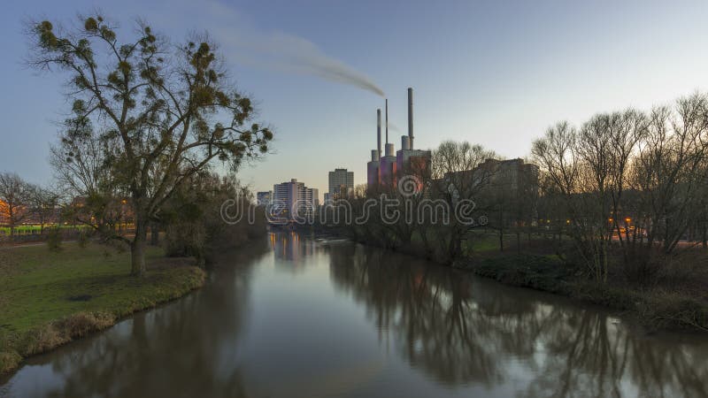 Hannover and Ihme River at Evening Stock Photo - Image of illuminated ...