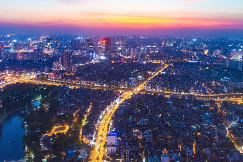 Hanoi Cityscape at Sunset Dusk Editorial Photo - Image of deck ...