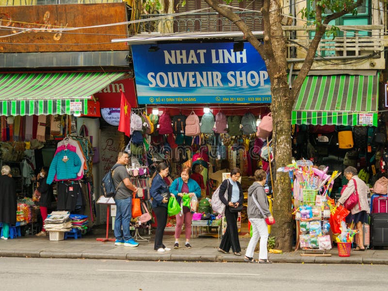 Shops Packed with Merchandise Line a Treet in Hanoi, Vietnam Editorial ...