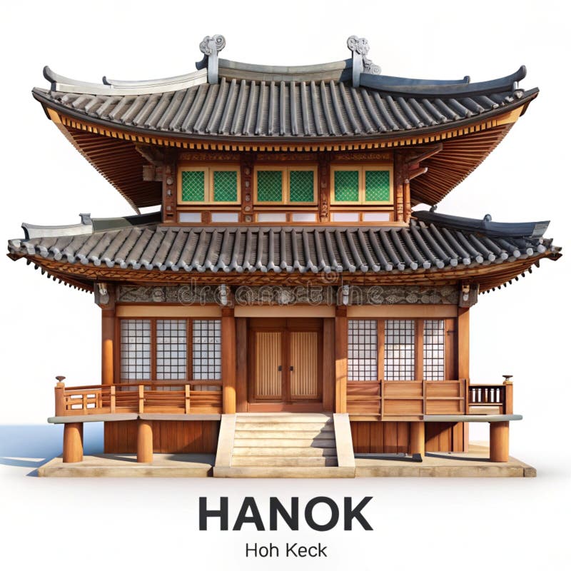 Hanok Korean Traditional House Isolated on White Background Stock ...