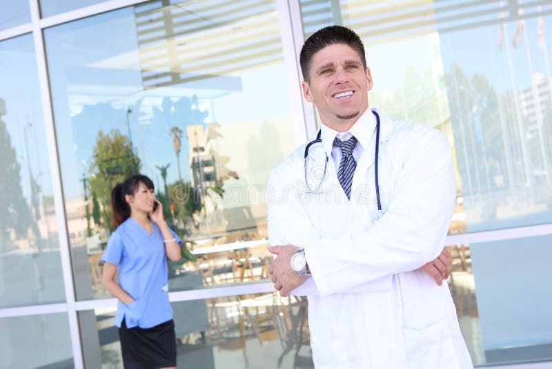 Hansome Doctor Outside Hospital Stock Photo - Image of caucasian ...