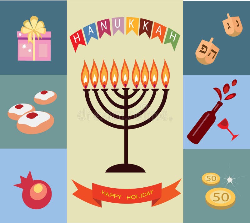 Hanukkah Objects with Flags. Stock Illustration - Illustration of gifts ...