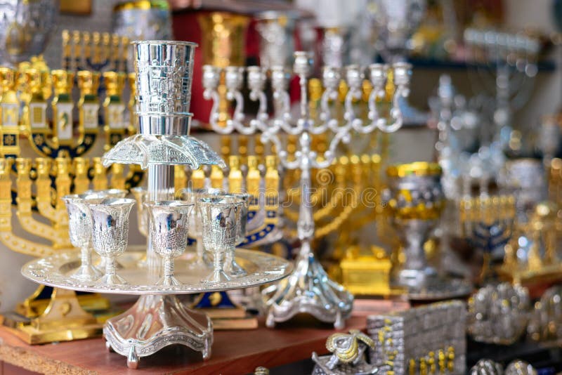 Hanukkah Candlesticks on Jerusalem Souvenir Store Stock Image - Image ...