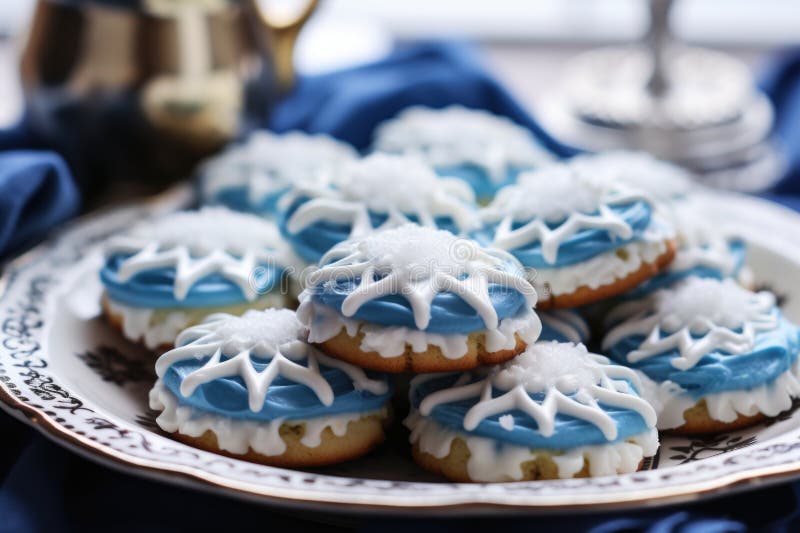 Hanukkah Cookies with Blue and White Frosting Stock Photo - Image of ...