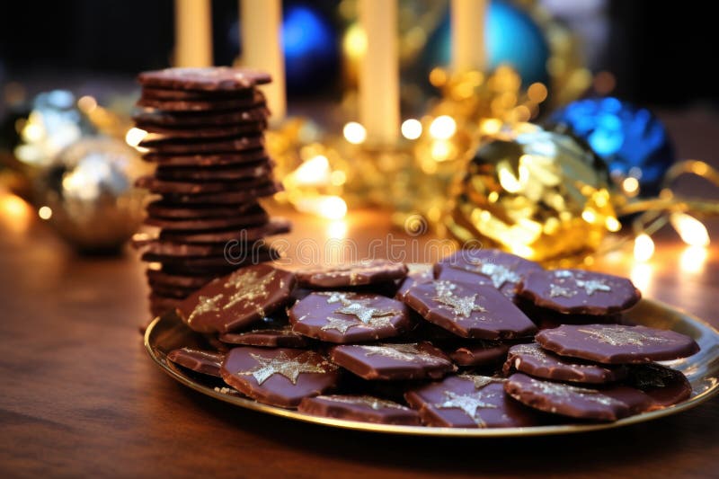 Hanukkah Gelt Chocolate Coins with Star of David on Back and Menorah ...