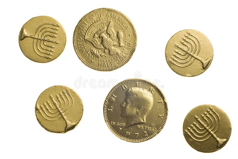 Hanukkah Gelt Isolated on White Stock Photo - Image of celebrate ...