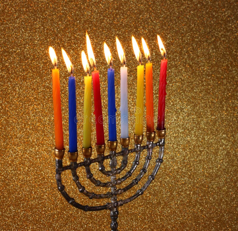Hanukkah Menorah with Burning Candles Stock Photo - Image of hanukah ...