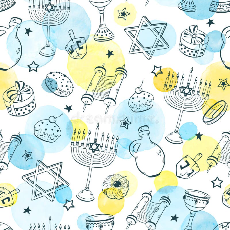 Chanukah Seamless Pattern with Sevivon. Jewish Religious Holiday of ...