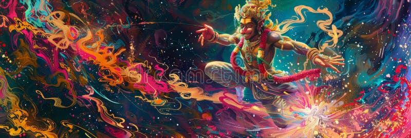 Hanuman in Battle a Neon Technicolor Explosion of Motion and Energy ...