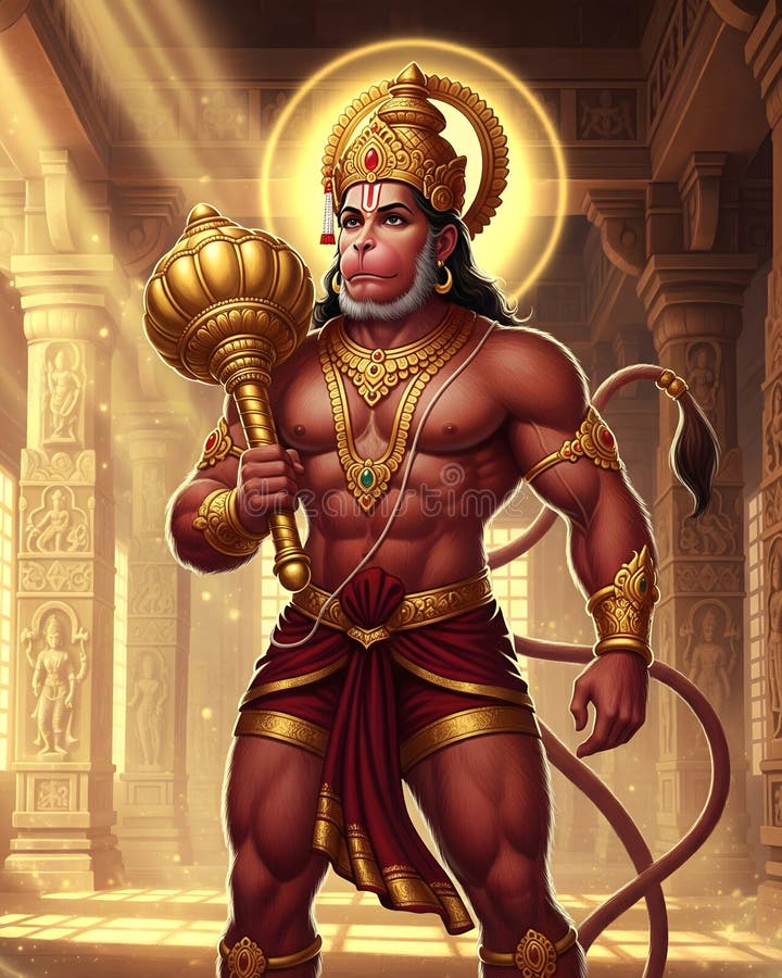 Hanuman God in Divine Form with Mace Gada – Glorious Bajrangbali in ...