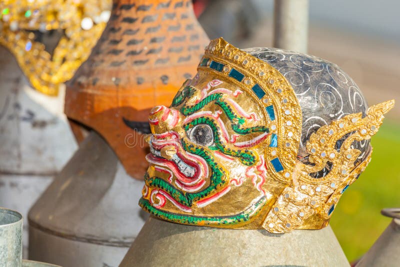 Hanuman Mask in Khon Thai Classical Style of Ramayana Story Stock Photo ...