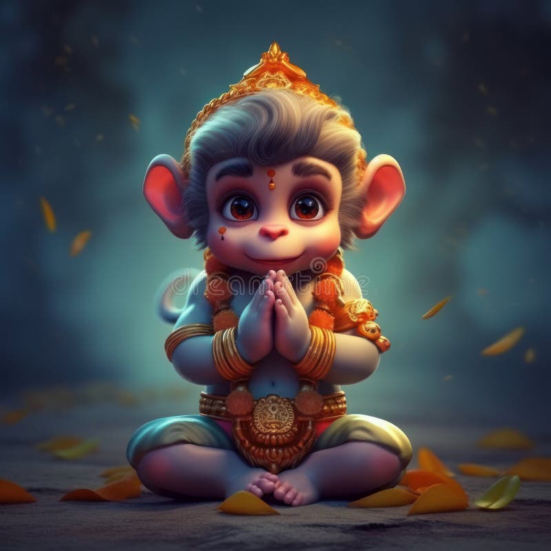 Hanuman Praying with Folded Hands Generative AI Stock Illustration ...