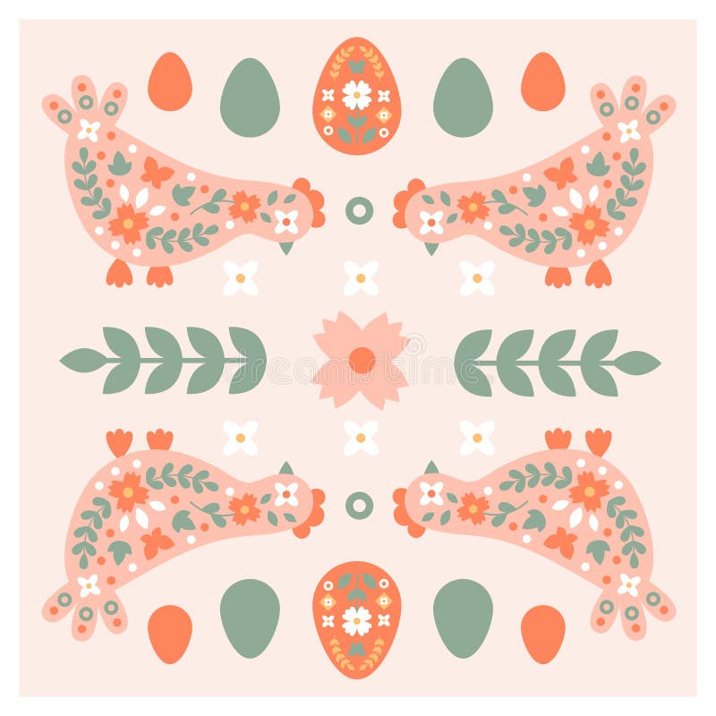 Happe Easter Card in Folk Style Stock Vector - Illustration of graphic ...