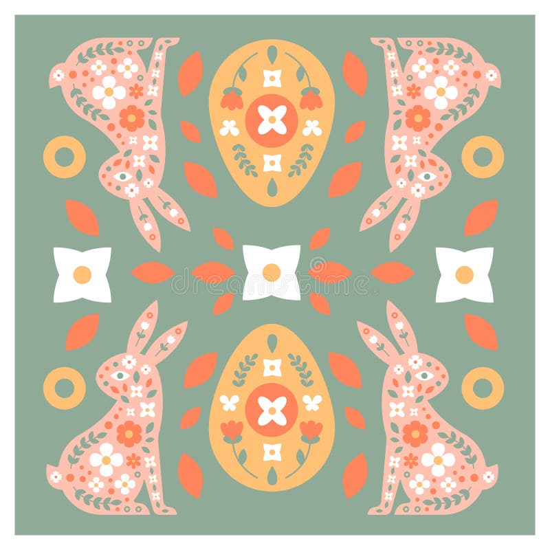 Happe Easter Card in Folk Style Stock Vector - Illustration of flat ...