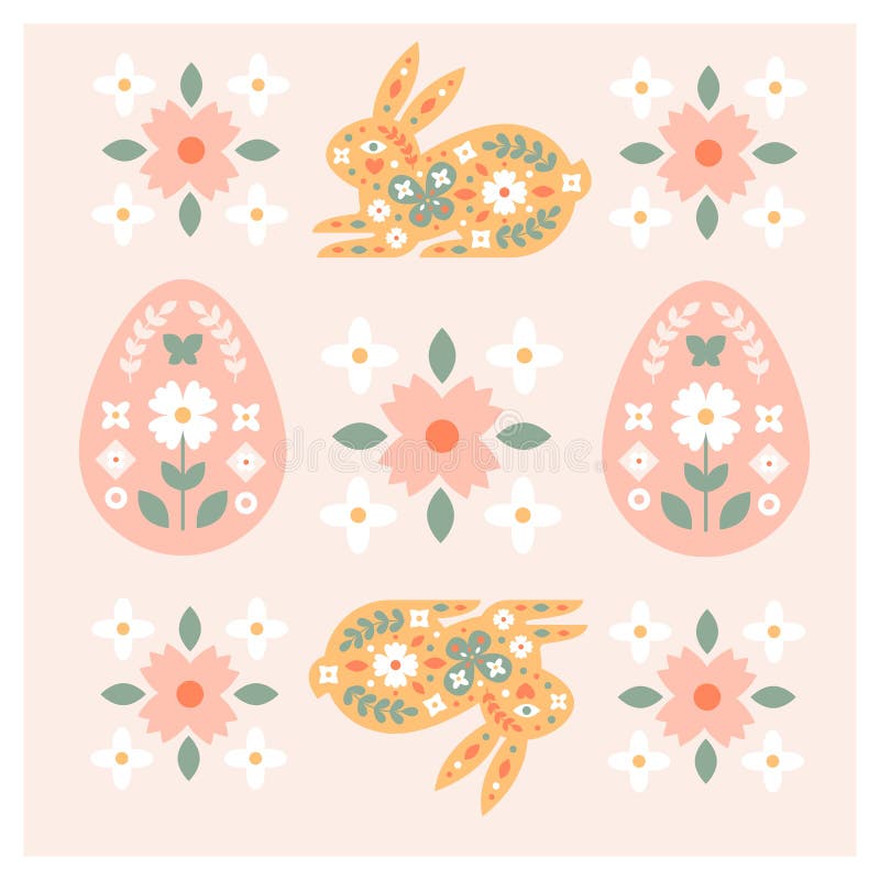 Happe Easter Card in Folk Style Stock Vector - Illustration of ornament ...