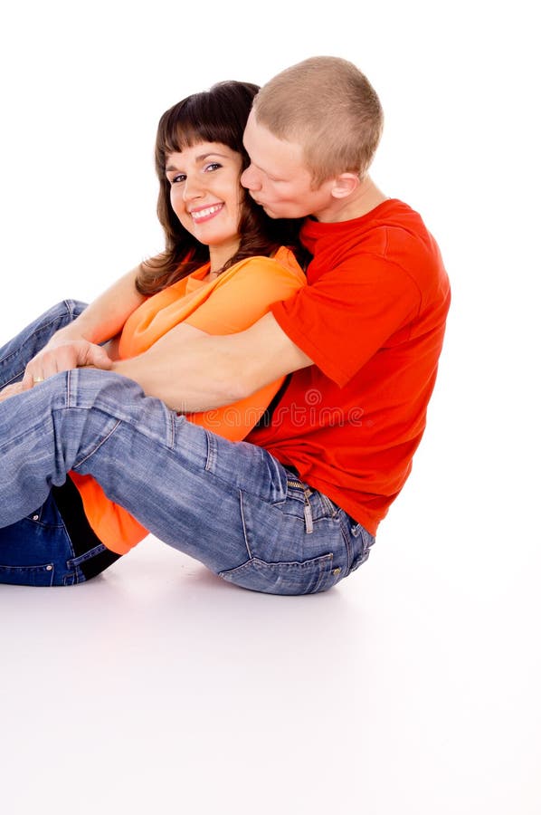 Happiest Guy Hugs The Girl, Sitting Stock Image - Image of pair, back ...