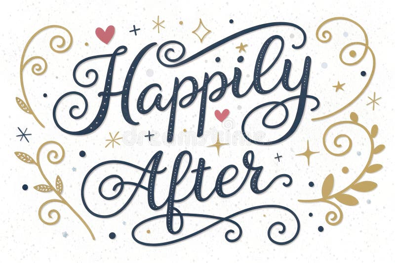 Happily Ever after Calligraphy with Whimsical Floral and Heart Elements ...