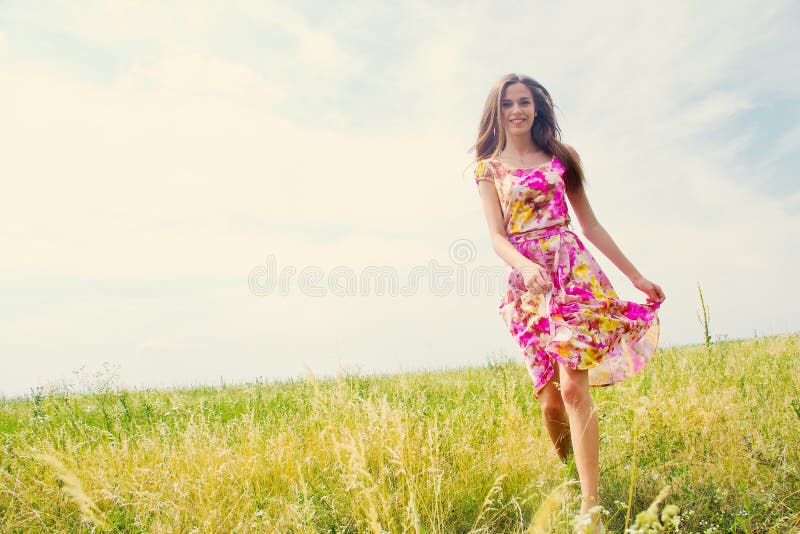 Woman in Heaven Fields of Gold Stock Image - Image of coral, angel ...