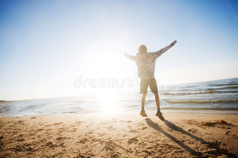 Happiness in the Beach Scenery Stock Image - Image of freedom, golden ...