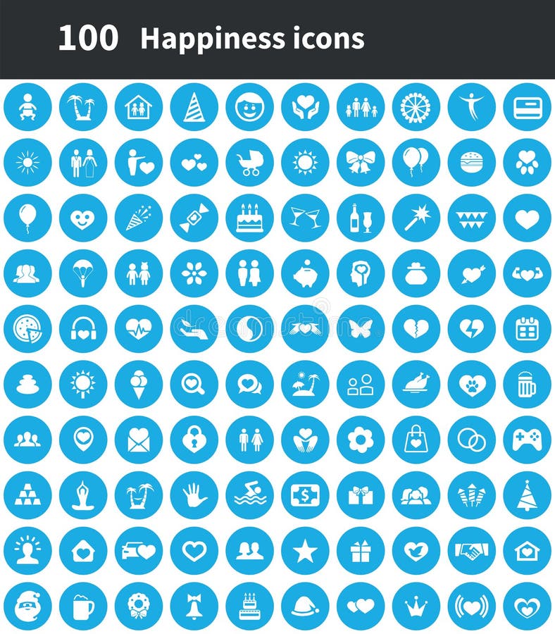 Happiness 100 Icons Universal Set for Stock Vector - Illustration of ...