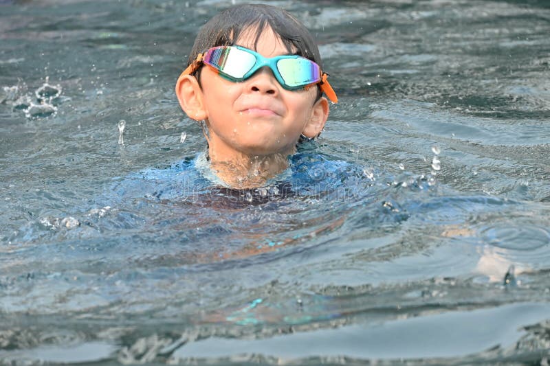 Happiness Little Boy Swimming in the Pool on Summertime Stock Image ...