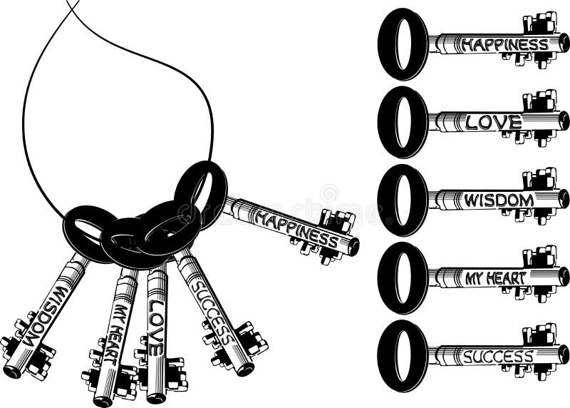 Happiness Love Wisdom Heart Success Keys Stock Vector - Illustration of ...