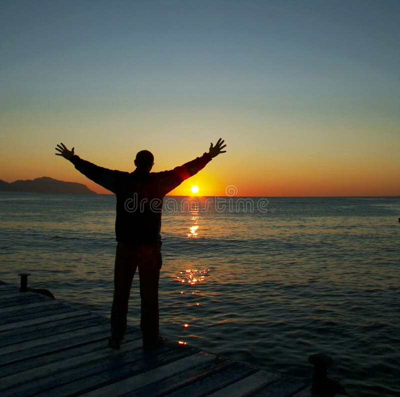 Happiness man on sunset stock image. Image of person, hike - 2035243