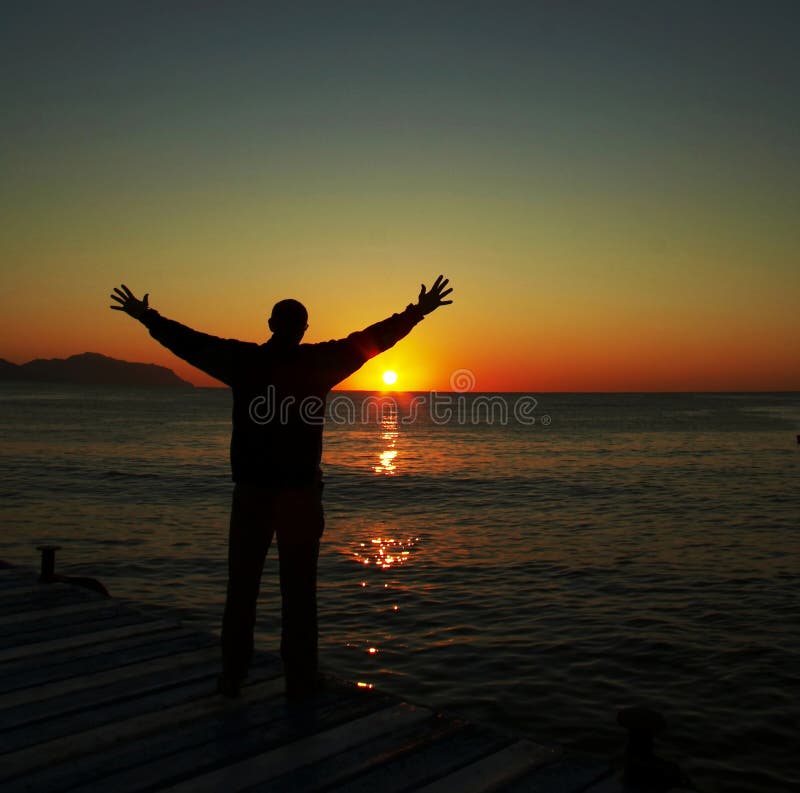 Happiness man on sunset stock image. Image of person, hike - 2035243