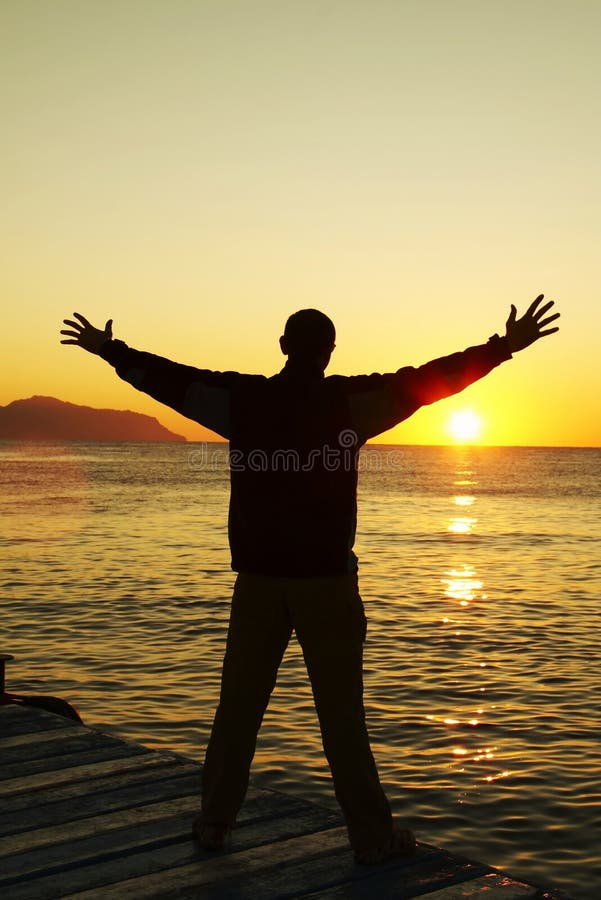Happiness man on sunset stock image. Image of person, hike - 2035243