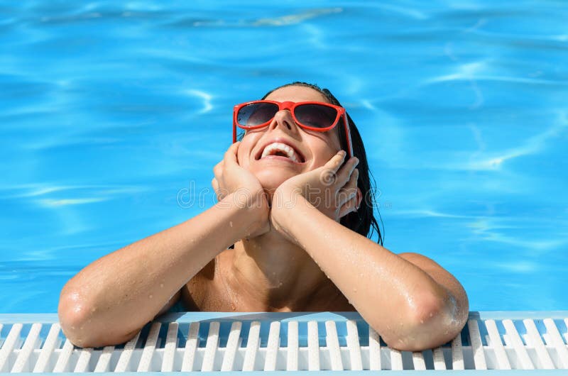 Enjoy the Summer. Woman Relaxing in the Pool Water Stock Image - Image ...