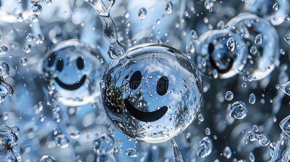 Happiness Smiley Faces in Raindrops Stock Photo - Image of polished ...