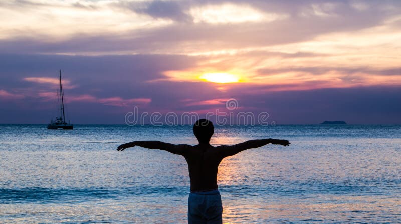 Happiness man on sunset stock image. Image of person, hike - 2035243