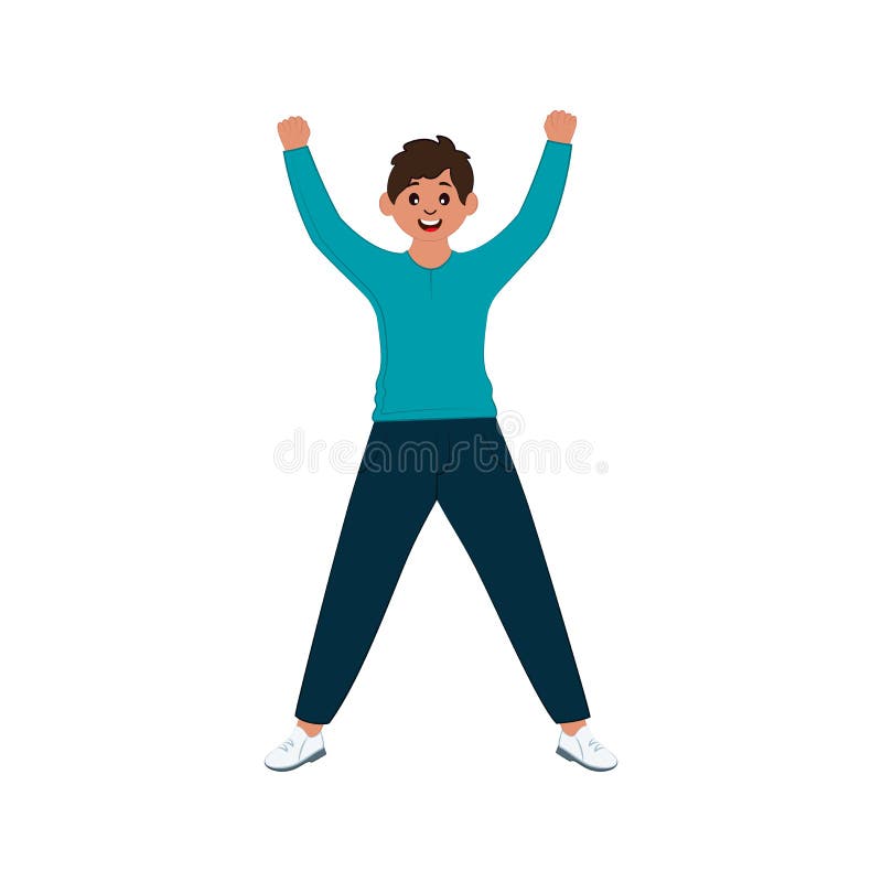 Happiness Young Boy Raising Hands on White Stock Illustration ...