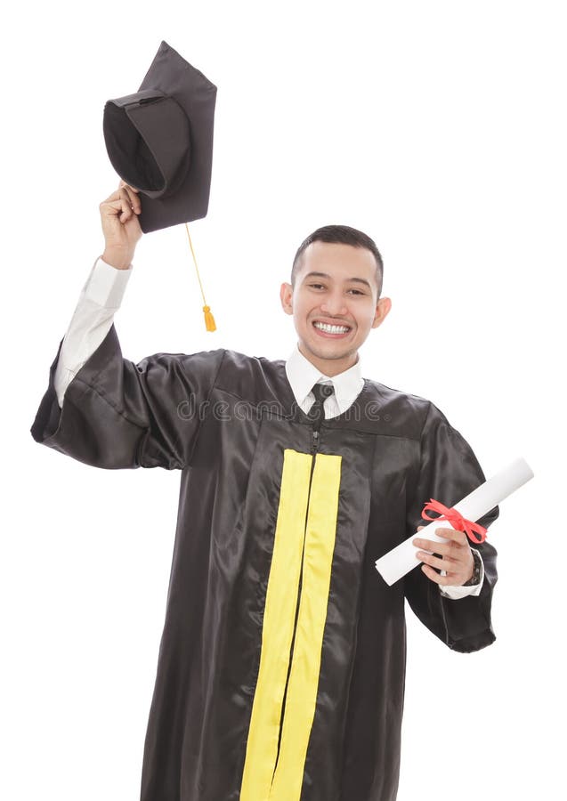 Handsome Graduated Student Sitting And Holding Certificate Stock Image ...