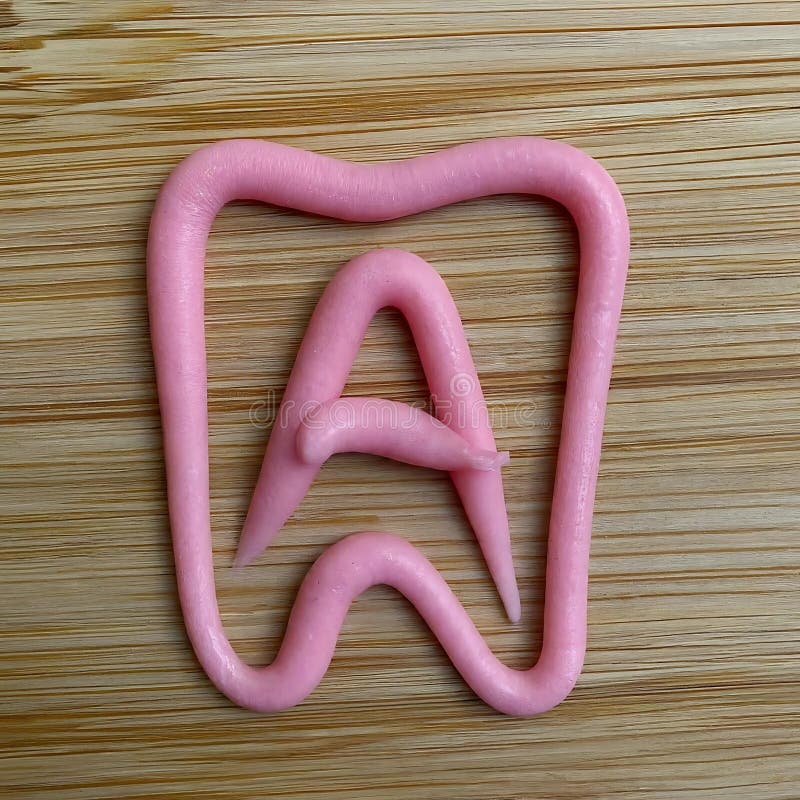 A Letter in Tooth Shape Crafted with Pink Paste on Wooden Surface Stock ...