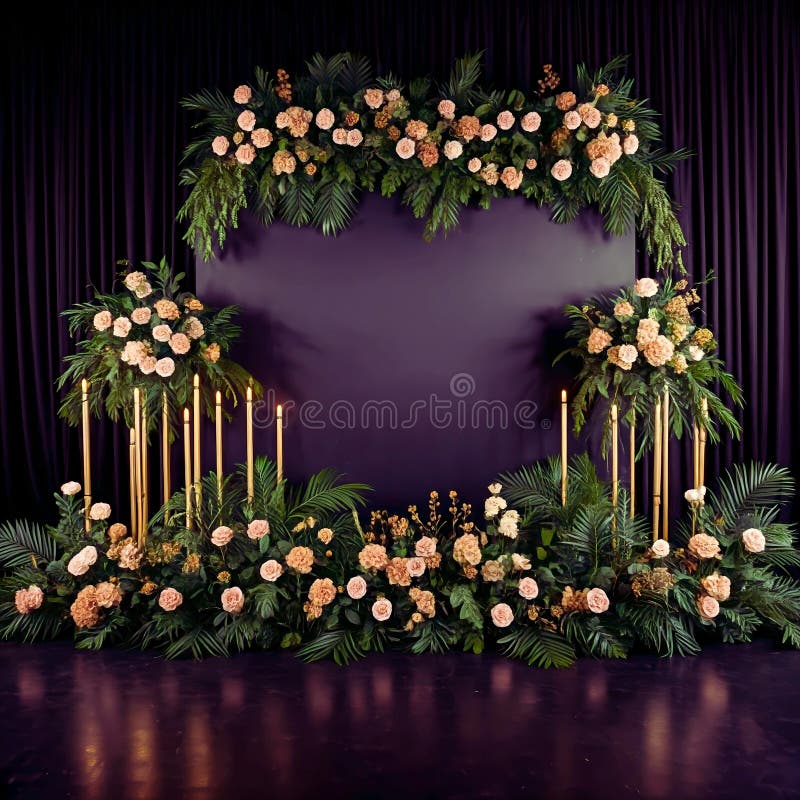 Elegant Party Background with Flowers and Candlelight, Wreath of ...