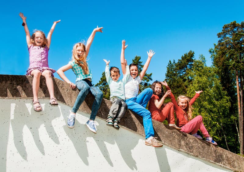 Happy Active Children Jumping Stock Photo - Image of caucasian, cute ...