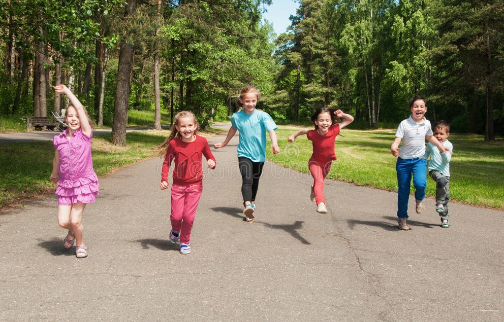 Happy Active Children Outdoors Stock Image - Image of running, group ...